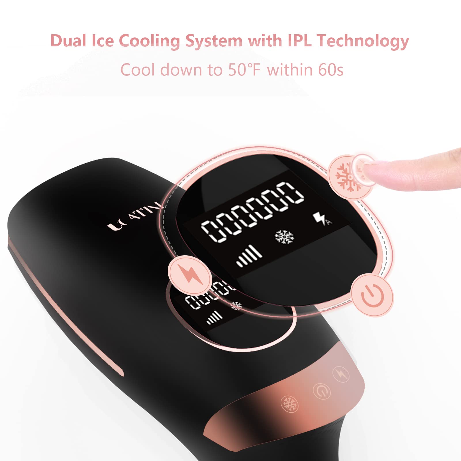 UCATINI Laser Hair Removal Device for Women permanent, Upgraded Central Ice Cooling IPL Home Use Hair Removal Device, Unlimited Flash, 5-Level, Auto Slide Mode with Storage Stand, Black