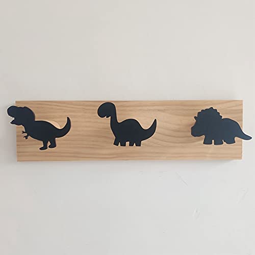 sanction Kids Dinosaur Wall Mounted Coat Hooks Wooden Door Hanger for Boys Bedroom Nursery Playroom Decorations -Black