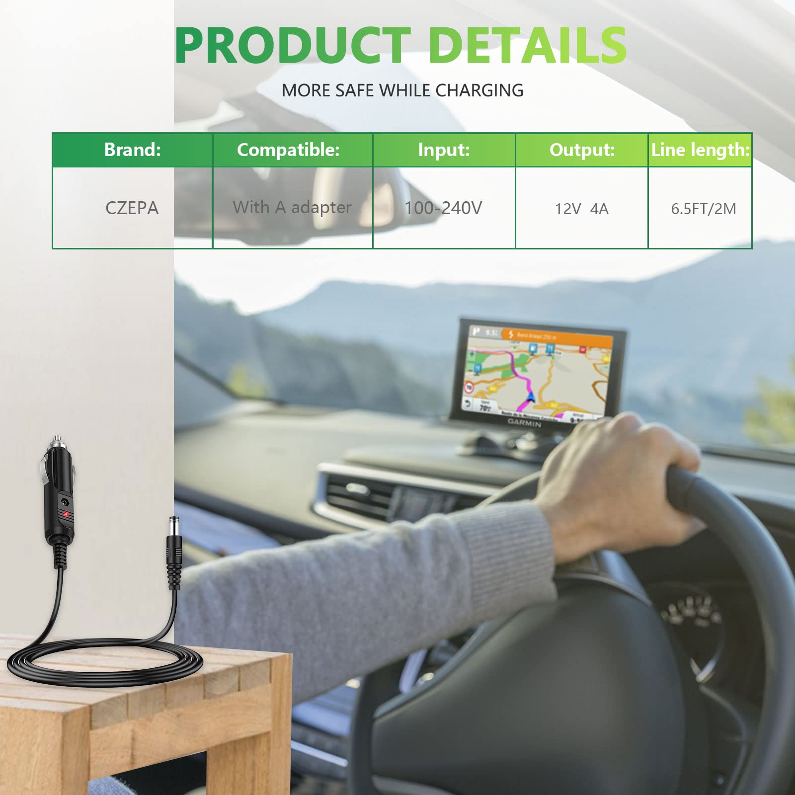Czepa 12v Car dc Charger Power Cord with 8 Connectors for Cigarette Lighter Portable DVD Player, Car DVR, GPS, Bluetooth Speakers, Breast Pump, Car Refrigerator, Air Compressor, Heating Cup