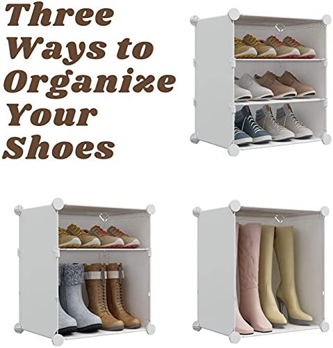 MAGINELS Portable Shoe Rack, 36-Pair DIY Shoe Storage Shelf Organizer, Plastic Shoe Organizer for Entryway, Shoe Cabinet with Transparent Doors, White