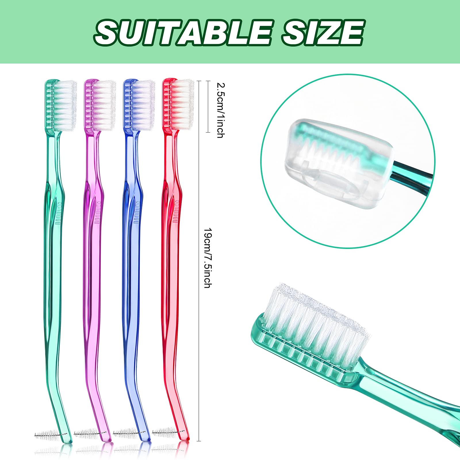 6 Pieces Orthodontic Toothbrush Braces Toothbrush with 6 Pcs Head Protection Cover Double-Ended Interdental Brush V Trim End for Braces Teeth Detail Cleaning 4 Colors