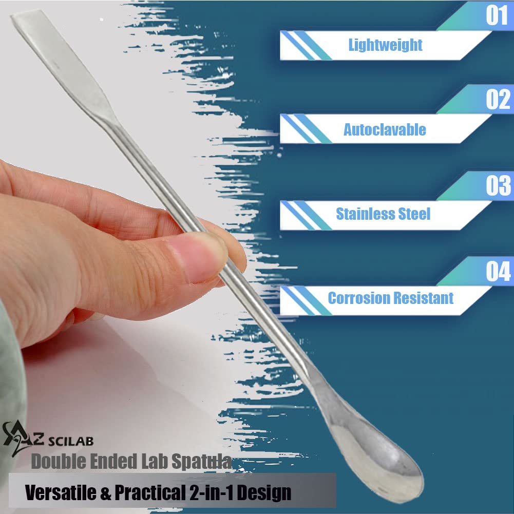 A2Z-DE002 Stainless Steel Double Ended Micro Lab Spatula Sampler, Square & Flat Spoon End, 9" Length
