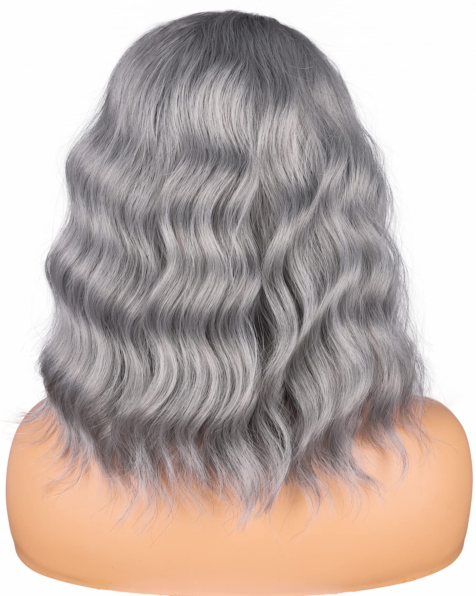 SYMEIW Silver Grey Wavy Headband Wig For Black Women Curly Half Wigs With Headband Attached Synthetic Wrap Wigs Turban Wigs For Women(Gray)…