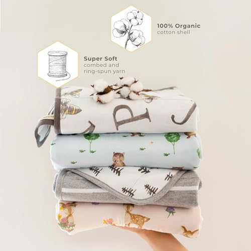 Burts Bees Baby Infant Reversible Blankets 100% Organic Cotton GOTS Certified - Storybook Bear Prints with Quilting Pattern Soft Nursery Blanket with 100% Polyester Fill for Size 30 x 40 Inch