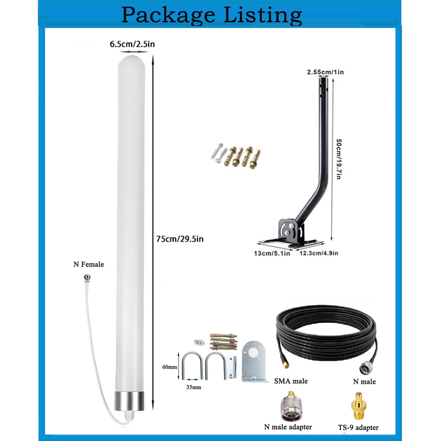 SignalPlus Omni Directional Cellular Cell Phone Antenna Outdoor 4G LTE Antennas for Cell Phone Booster/WiFi 4G LTE Router Support All USA/Canada Carriers T-Mobile