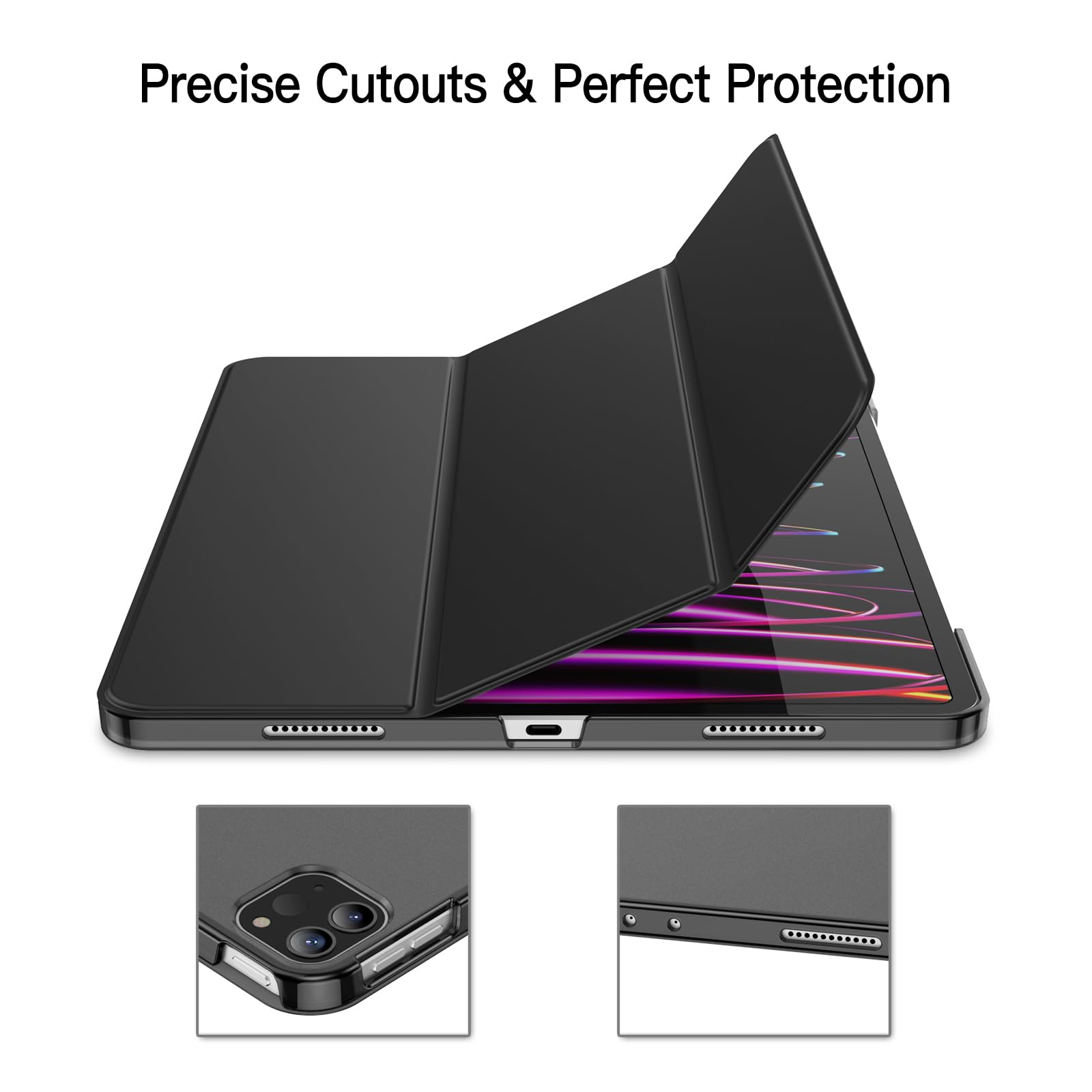 JETech Case for iPad Pro 12.9-Inch (6th/5th Generation, 2022/2021 Model), Slim Stand Hard Back Shell Smart Cover with Auto Wake/Sleep (Black)