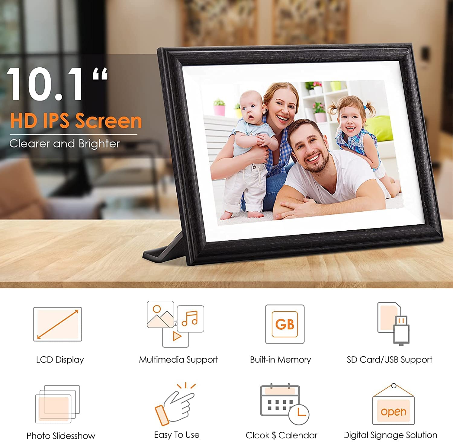 WiFi Digital Picture Frame, Pastigio 10.1" HD Wooden Digital Photo Frame with Delicate LCD Display, 16GB Storage, Auto-Rotate, Instant Share Photos and Videos via App, Email, Cloud from Anywhere