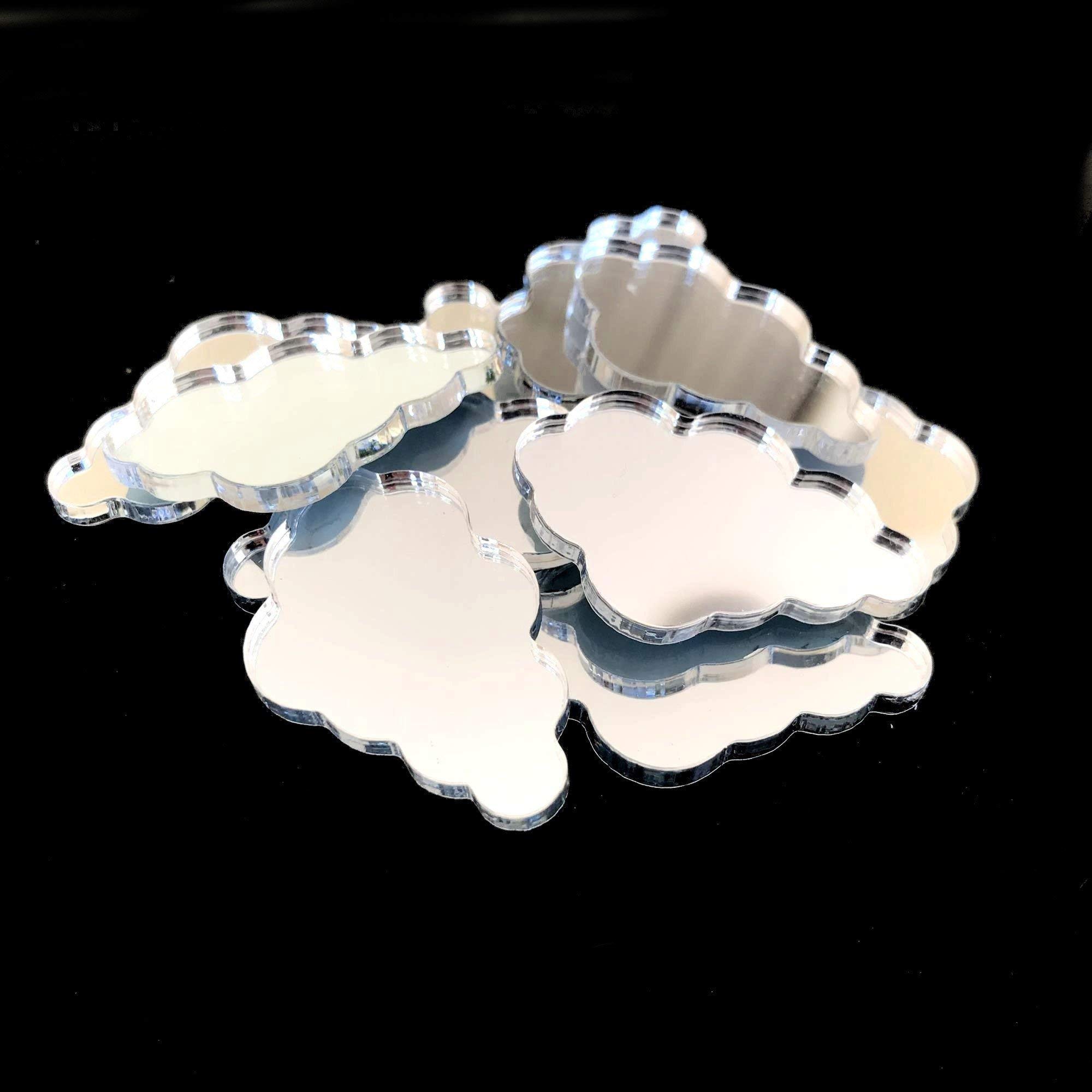 Super Cool Creations Cloud Shaped Crafting Mirrors, Set of 10, Many Colours, Shatterproof Acrylic, Silver Mirror, Pack of 10 x 4cm