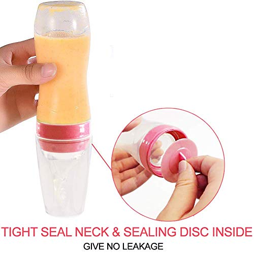 Baby Mate 4oz & 3oz Silicone Baby Food Dispensing Spoon Combo (Pink, Ideal for 4 Months+ Babies) FDS - Infant Feeders for Cereal and Baby Food - Silicone Squeeze Feeder with Spoon - Solid Feeding