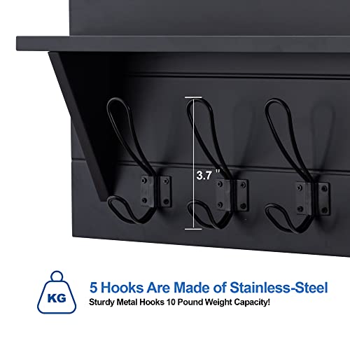 Zoopolyn Wall Shelf with Hooks Underneath 24ββ Long Wall Mounted Coat Rack with Shelf Coat Rack Wall Mount with Shelf Key Hooks for Wall Entryway Shelves for Wall 5 Triple Hooks Black
