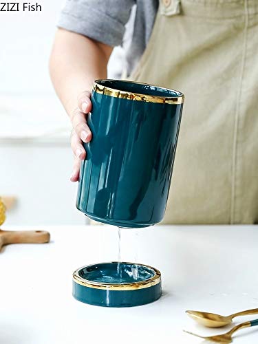 ZSQAI Ceramic Green Chopsticks Canister Ceramic Household Kitchen Utensils Cutlery Chopsticks Drain Basket Storage Rack