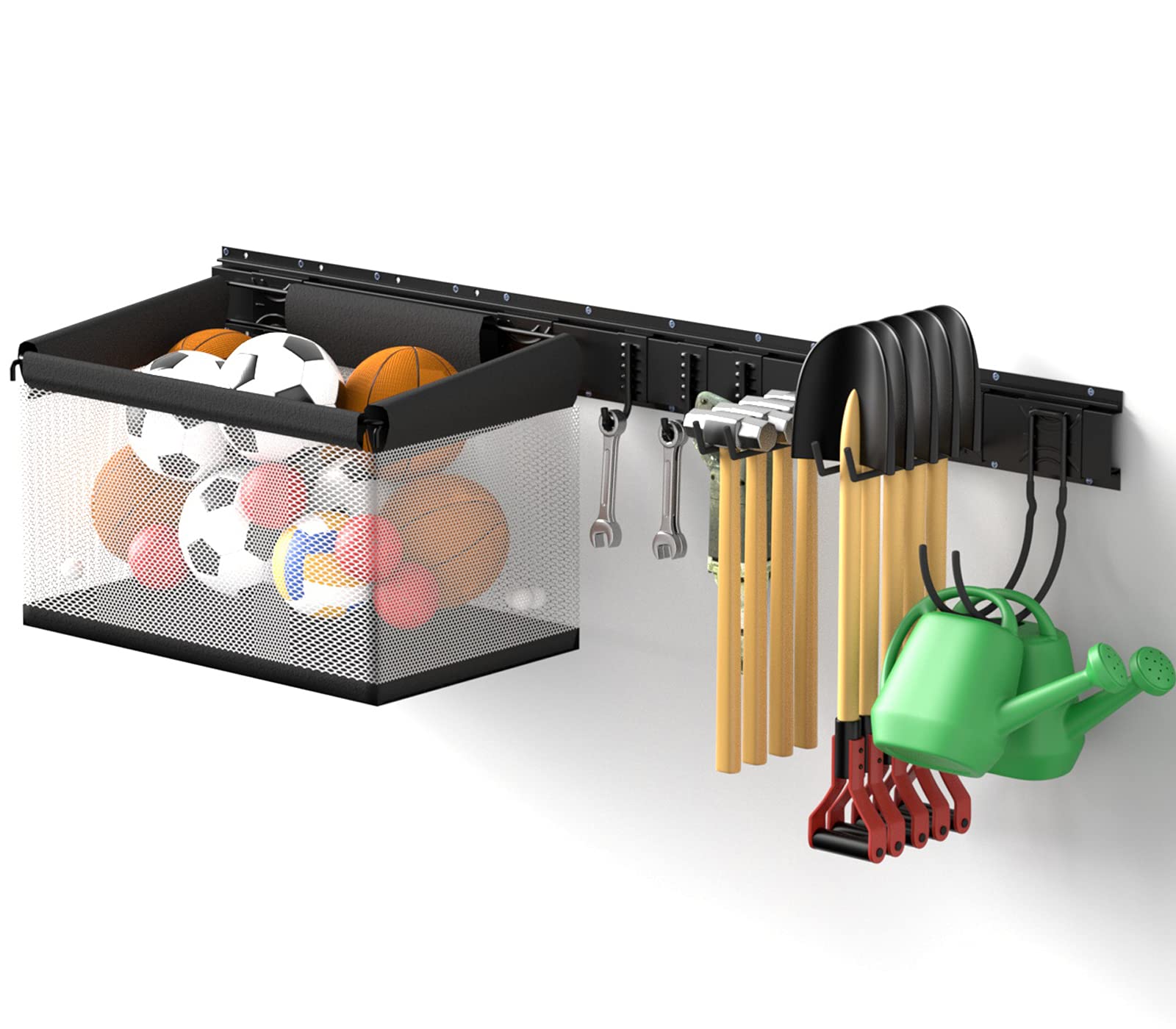 Netwal Tool Storage Rack Wall Mount Ball Storage Basket &6 Pcs hooks,Garage Organization,Heavy Duty Steel Hanger,for Gardening Tools,Dog Toy's Storage