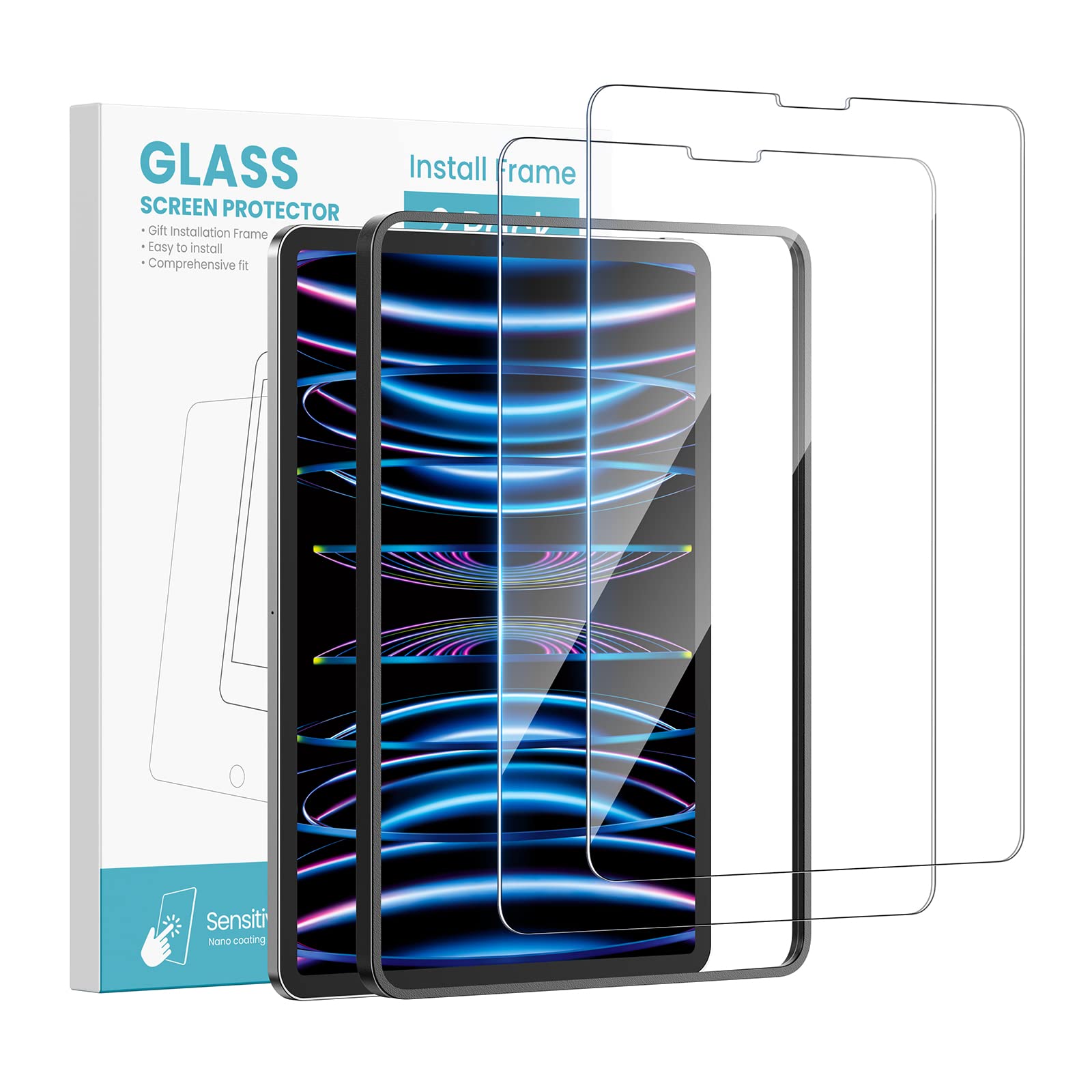 AINOPE Shatterproof Tempered Glass Screen Protector for iPad Air 5th/4th generation (2022/2020,10.9 Inch) iPad Pro 11 Inch All Models (2022/2021/2020/2018) Compatible Apple Pencil 2 Pack