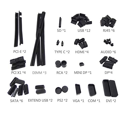 Anti Dust Plug,HFEIX Silicone Cap Computer Port Cover PC Interface Stopper Socket Protecor Kit Black (Black 61)