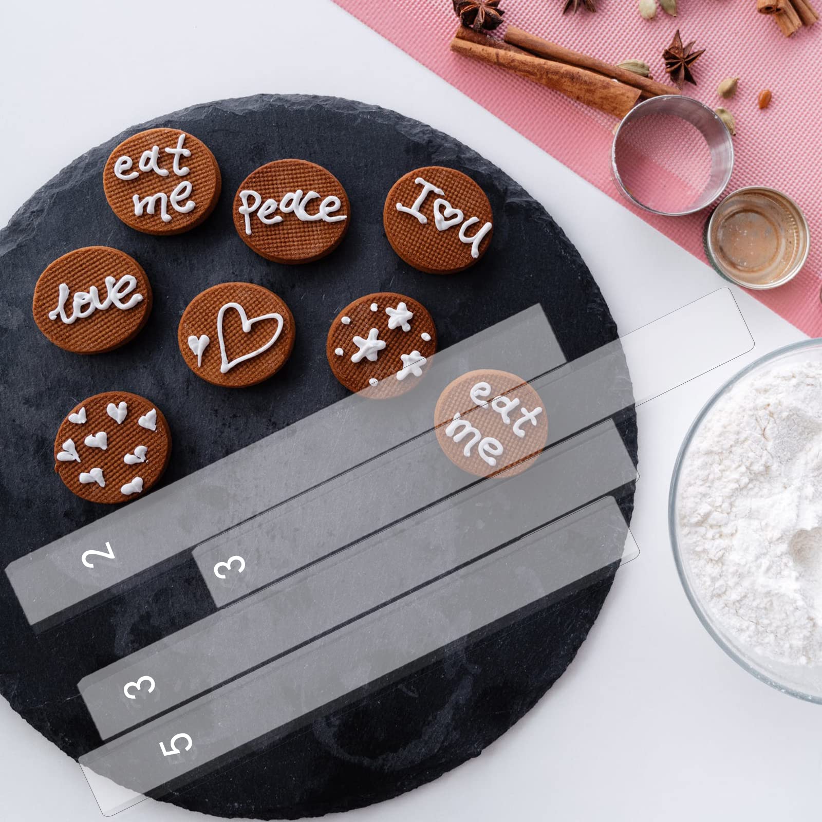 0.08 inch 0.12 inch 0.2 inch Rolling Pin Guide Sticks Set Dough Rolling Strips for Measuring Dough Strips Thickness Non-slip Non-stick Cookie Dough