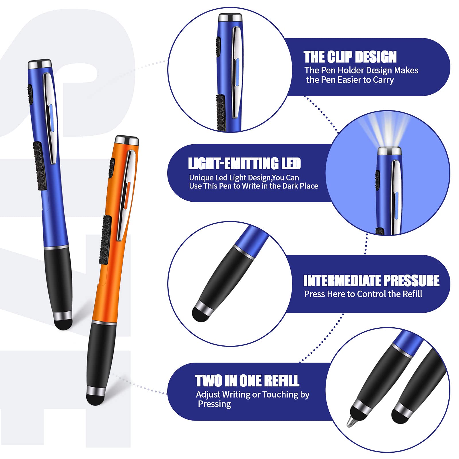 Zonon 10 Pieces Stylus Pens with Light 3-in-1 Multi-Function Touch Screen Pens LED Light Stylus Ballpoint for Smartphones Tablets PC Pads for Homes Offices Writing in The Dark