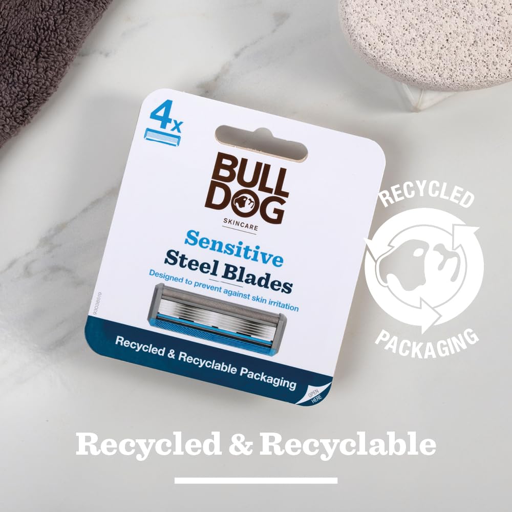 Bulldog Skincare - Sensitive Steel Blades - Men's Razor Blade Refills β Contains 4 Blade Heads