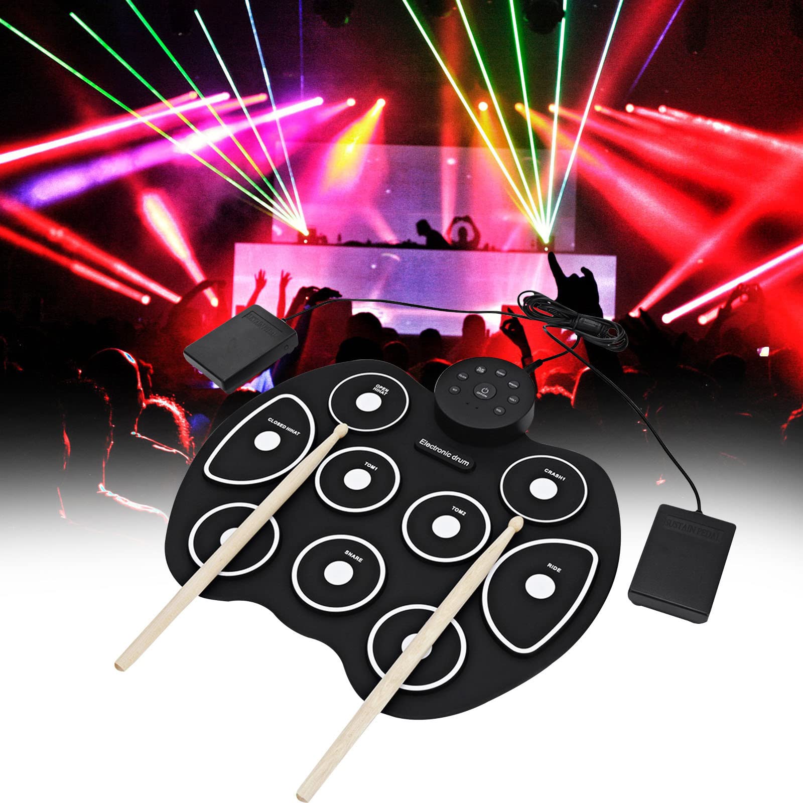#o0n508 Electronic Drum Set Folding Silicone Hand Roll Electronic Drum Roll Up Drum Practice Pad Kit Drum Pedals Drum Sticks