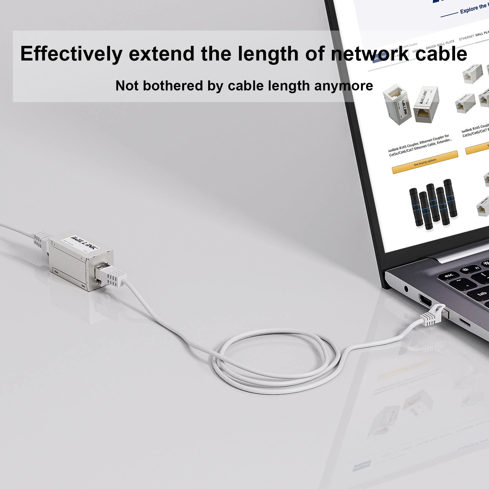 iwillink 5-Pack Shielded Cat6 RJ45 Inline Couplers, Female to Female Ethernet Coupler, RJ45 Coupler for Cat6/Cat5e/Cat5 Ethernet Cables, Ethernet Extender Adapter in Silver