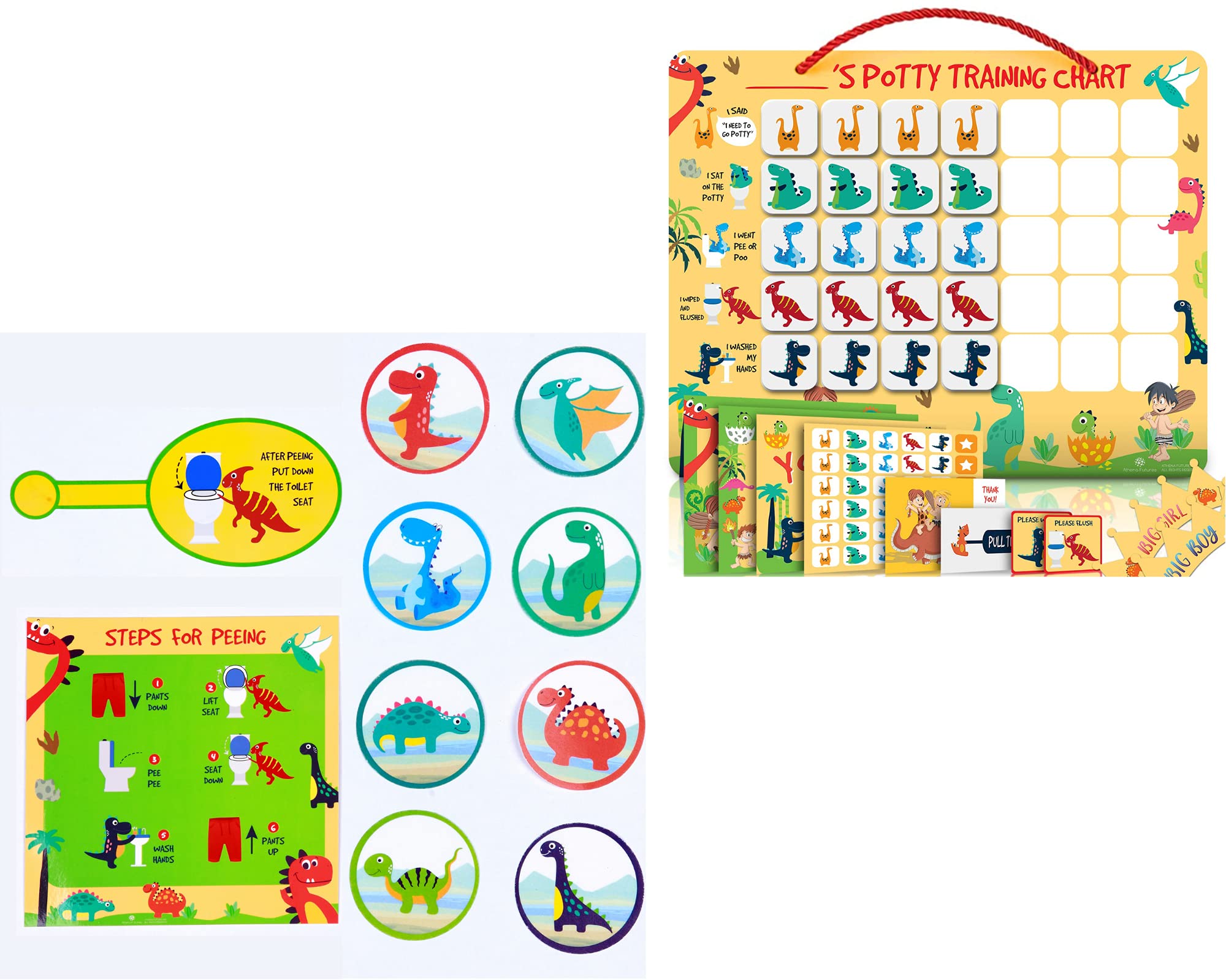 ATHENA FUTURES Potty Training Chart for Toddlers Magnetic Reuseable - Dinosaur Design and Dinosaur Potty Training Toilet Targets