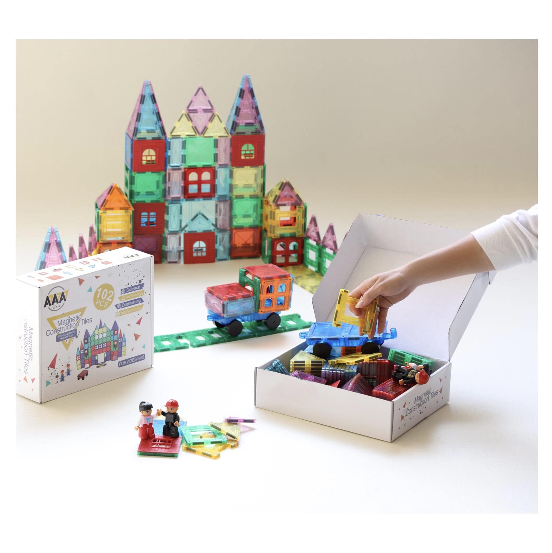 AAA777USA Magnetic 3D Building Block Tiles Learning and Educational Stem Toys for Kids, Toddlers Boys & Girls, Develops Creativity and Motor Skills β 102 Pcs Set