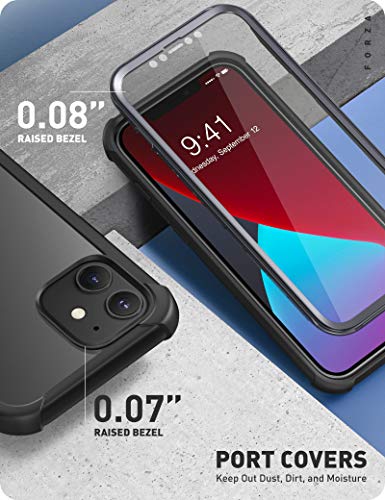 Clayco Forza Series Case for iPhone 12/12 Pro 6.1 inch (2020 Release), Built-in Screen Protector, Dual Layer Rugged Cover with Full-Body Soft TPU Bumper (Black)