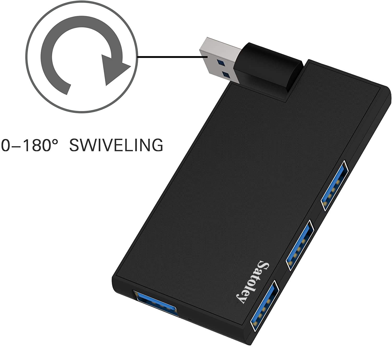 USB 3.0 HUB, Satoley Slim USB HUB 4 Port Aluminum USB Adapter with Rotating USB Connection for Surface Pro Laptop, Notebook PC, MacBook and More, Black