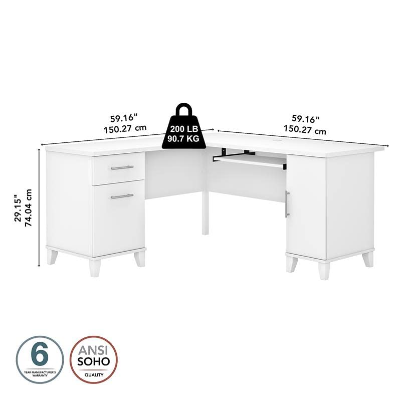 Bush Furniture Somerset 60W L Shaped Desk with Storage in White
