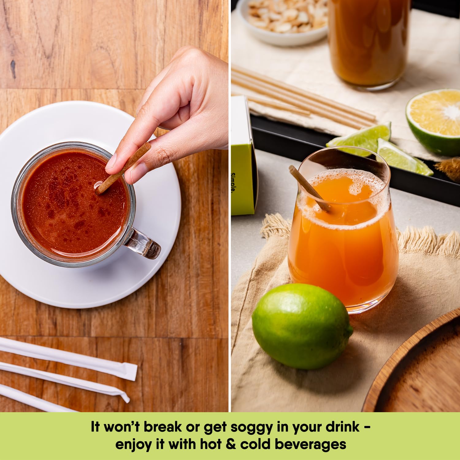 100% Biodegradable Individually Wrapped Cocktail Stirrers β 100 PCS of 5.50 Inches Premium Quality Disposable Coffee Stirrers, Best Biodegradable Stirrers for All Drinks β By The Veggie Straws