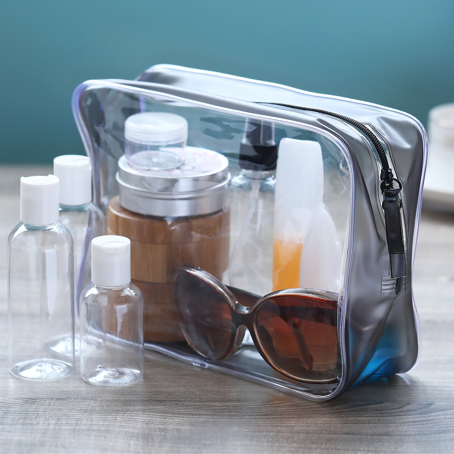 5 Pack Clear PVC Zippered Toiletry Carry Pouch Portable Cosmetic Makeup Bag for Vacation, Bathroom and Organizing, Transparent, L