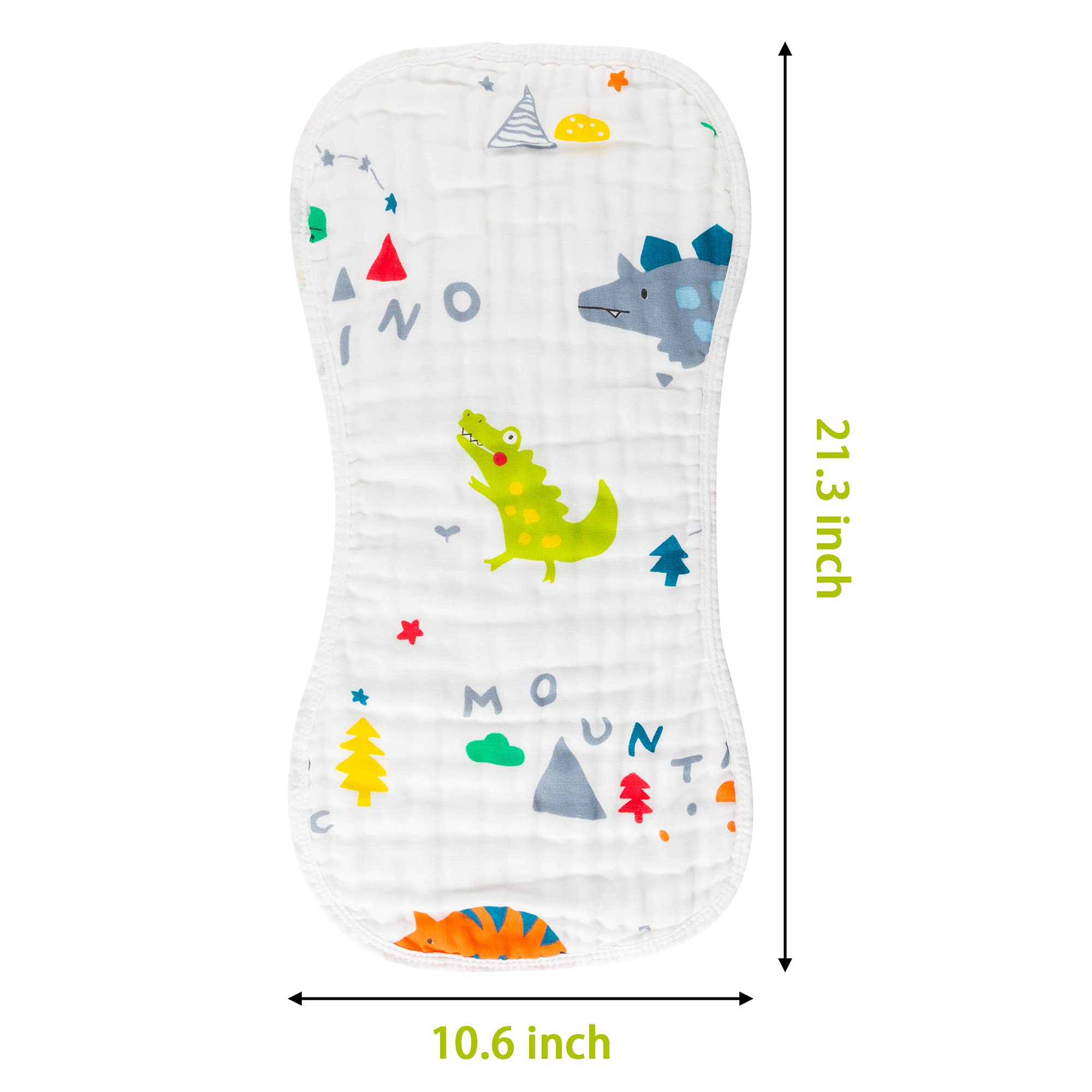 GROBRO7 7Pcs Baby Muslin Burp Cloths 21βx10.5β Long Burping Bids for Babies Dinosaur Blue Whale Forest Animals Cotton Large Towel 6 Layers Extra Absorbent Soft Machine Washable Nursery Newborn Gift
