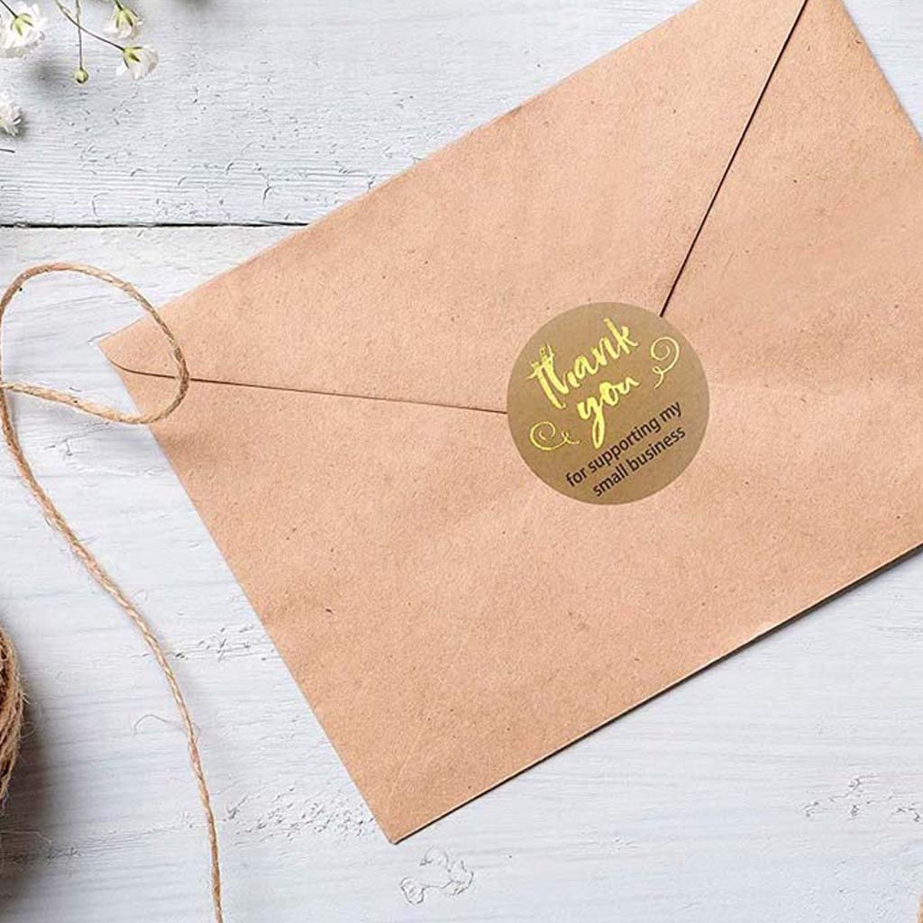 LIANXUE 500pcs/roll Thank You for Supporting My Small Business Kraft Stickers with Gold Foil Round Labels Handmade