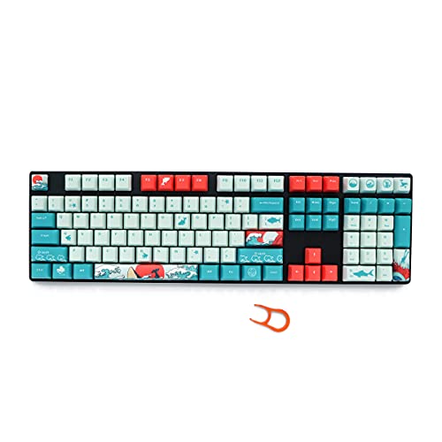 108 Keys Coral Sea Keycap Set OEM Profile PBT 5-Sided Dye-Sublimation Keycaps for 61/87/104 Keys Mechanical Keyboard with Keycaps Puller