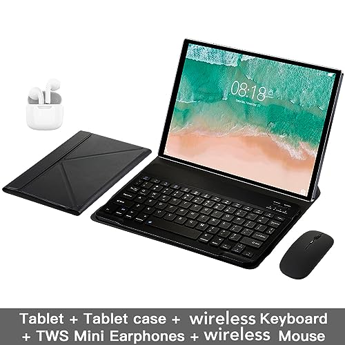 10.1 Inch Tablet, Dual Speakers 8800mAh MT6735 Deca Core 2 in 1 Tablet PC with Earphones Keyboard for Work for Android 12 (US Plug)