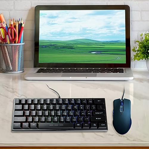 61 Keys RGB Backlit 60% Wired Gaming Keyboard and Mouse Combo, Quiet Ergonomic Waterproof Mini Compact 60 Percent Keyboard, for PC Mac PS4 Xbox Gamer, Typist, Travel