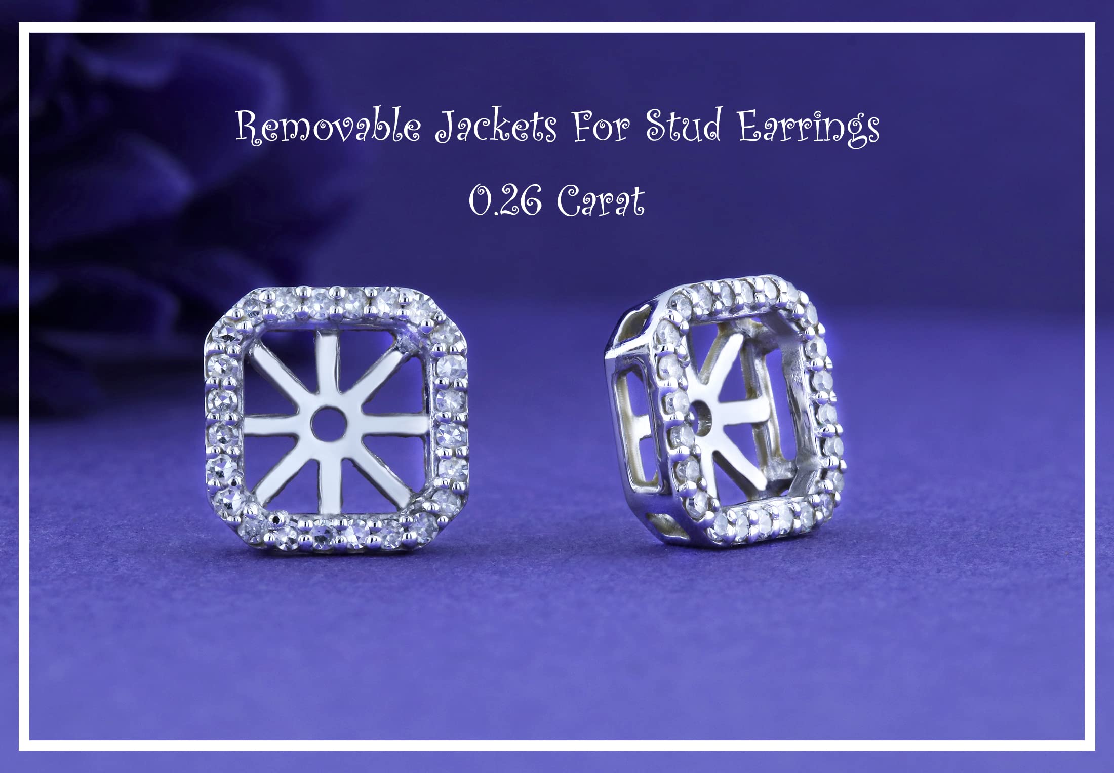 0.26 Carat (ctw) Round White Diamond Removable Jackets For Stud Earrings 1/4 CT, 14K White Gold
