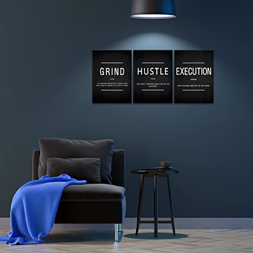 BWSPACE Inspirational Wall Art, Motivational Canvas Wall Art, grind hustle wall art 3 Pieces Wall Art Decorations for Office Living Room and Bedroom Decor (36" W x 16" H, GRIND)