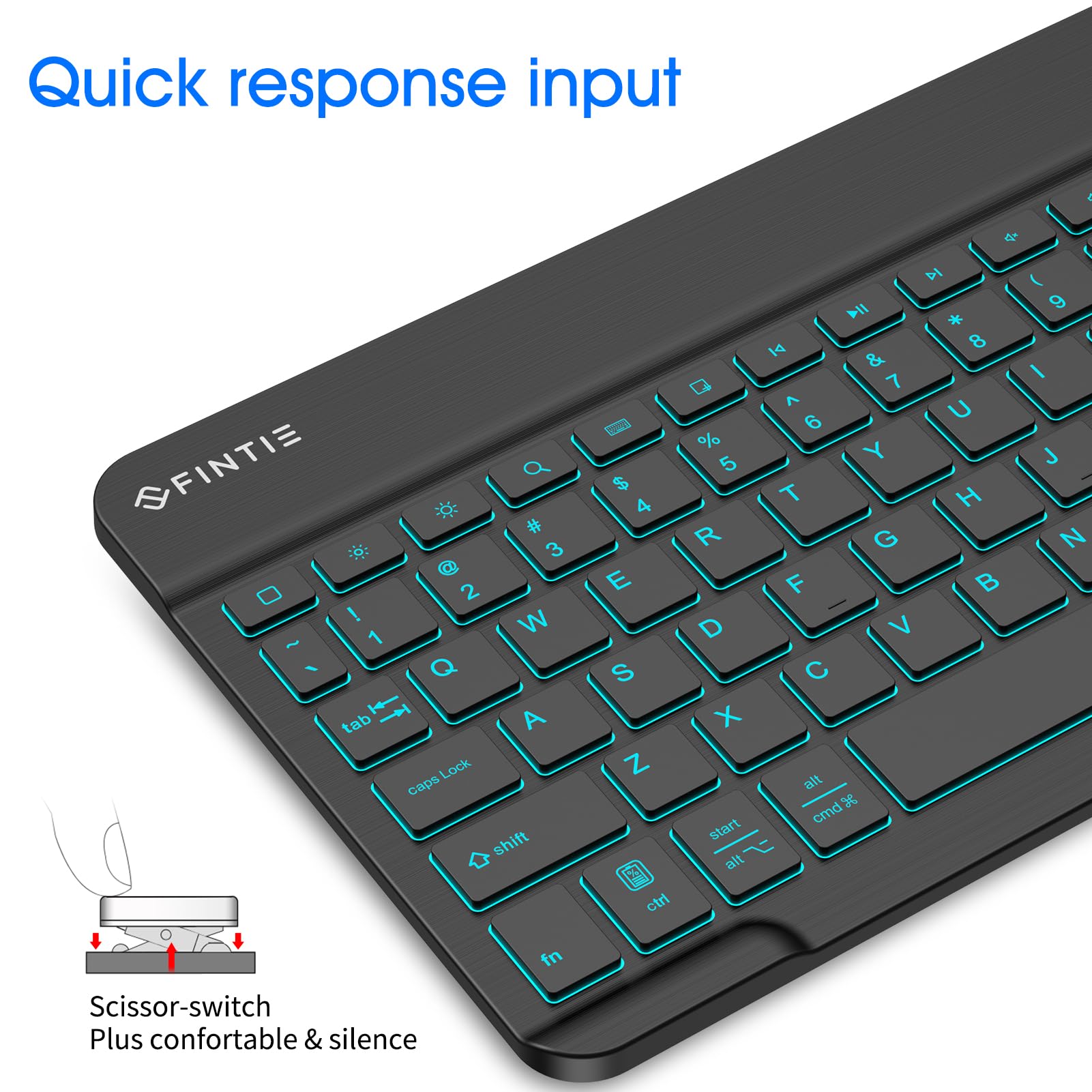 FINTIE 10-Inch Ultrathin Wireless Bluetooth Backlight Keyboard, [7 Color Backlit] Rechargeable Keyboard for iPad Samsung Tablet, iPhone Smartphone, iOS, Android Tablets Phone, Black