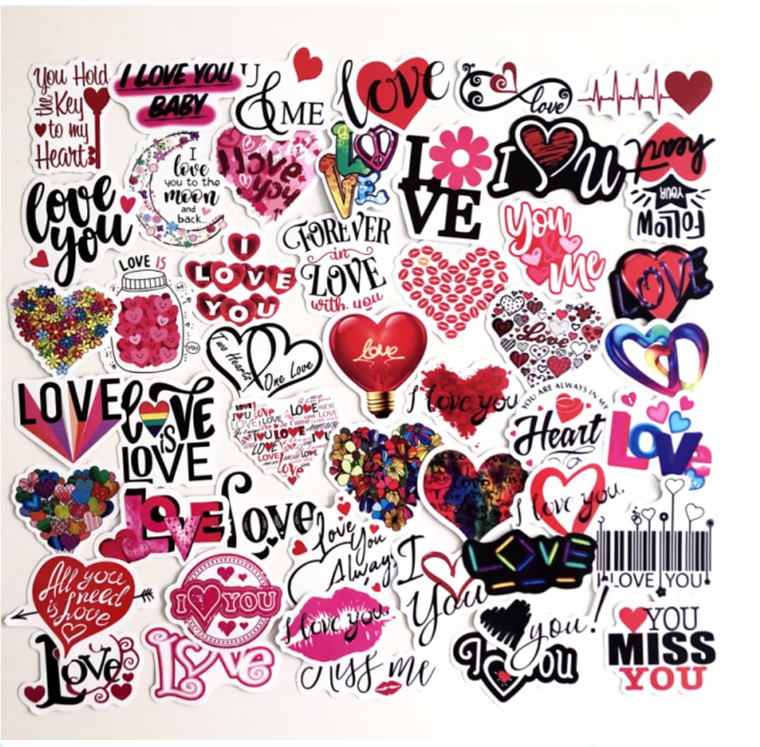 49PCS Love Language Doodle Stickers Red Heart Stickers Computer Cell Phone Greeting Card Envelope Album Diary Scrapbooking Waterproof Stickers