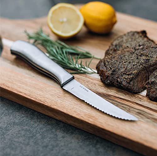 Emeril Lagasse Best Stainless Steel Steak Knife Set - 4.5β (Large Hallow Handles) - Serrated Steak Knife Set Kitchen Dinner Knifes Without Block (8-Piece)