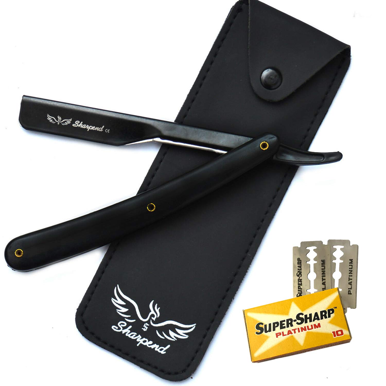 Adjustable Straight-Edge Barber Razor Salon Quality Cut Throat ShavettePerfect Straight Edge Razor Beard Kit,Durable Barber Razor Kit with 10 Double-Edge Straight Razor Blades,Straight Razor