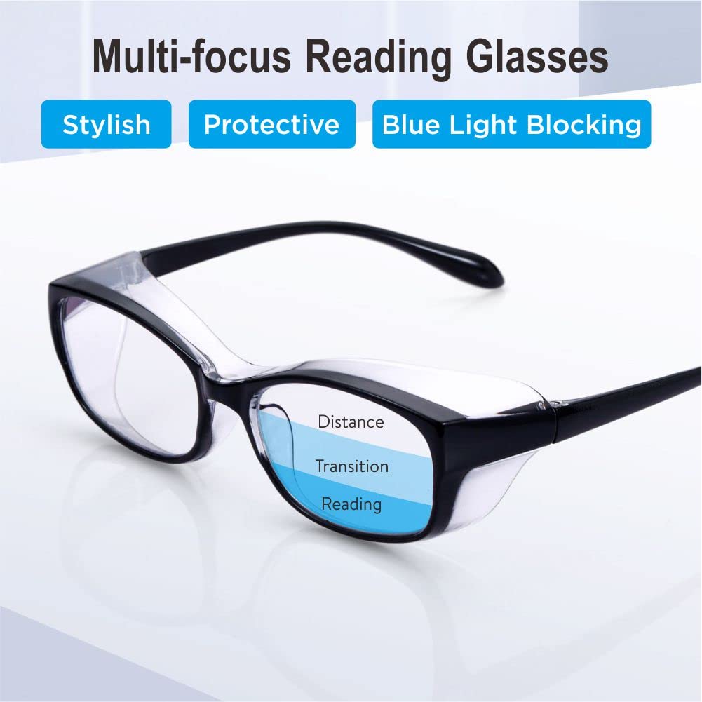 UNCLE SAM Safety Glasses with Side Shields β Blue Light Blocking Multifocal Reading Glasses, Anti-Fog & Anti-Blue Light Lenses, 3-Pair, Multi-Colors