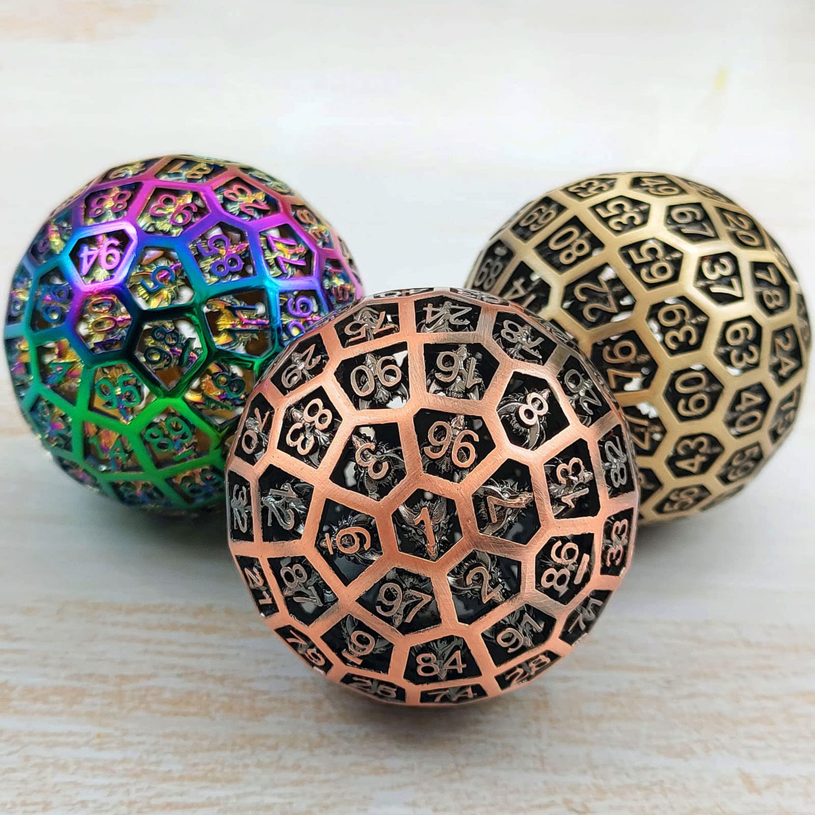 100 Sided Dice Metal Hollow D100 DND Dungeons and Dragons Gifts D&D RPG Polyhedral Games Dice Accessories Large Giant Pathfinder Roleplaying MTG Dice Bring a Black Leather Bag, red Copper