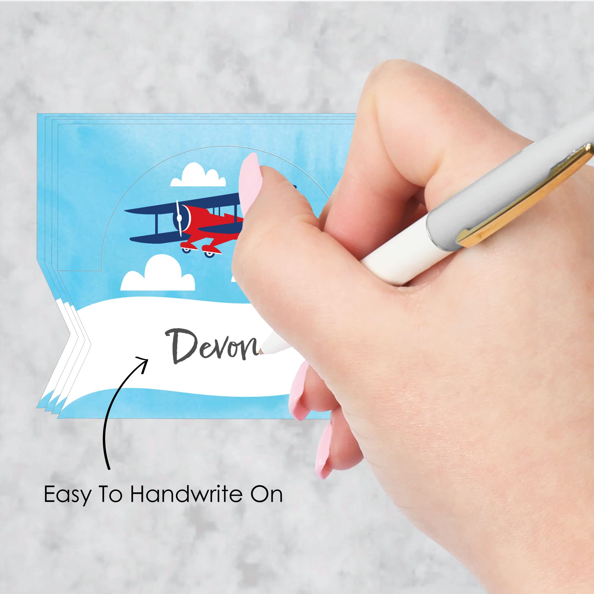 Big Dot of Happiness Taking Flight - Airplane - Vintage Plane Baby Shower or Birthday Party Tent Buffet Card - Table Setting Name Place Cards - Set of 24