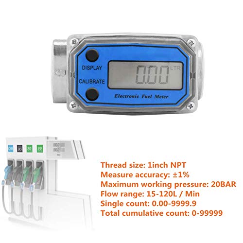 1″ Digital Turbine Flow Meter, Gas Oil Fuel Flowmeter, Pump Flow Meter Diesel Fuel Diesel Kerosene Line Pipe Counter for Chemicals Water etc(Blue)