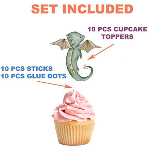 10 pcs Dragon Cupcake Toppers - Magical Dragon Cake Decorations for Fantasy Parties