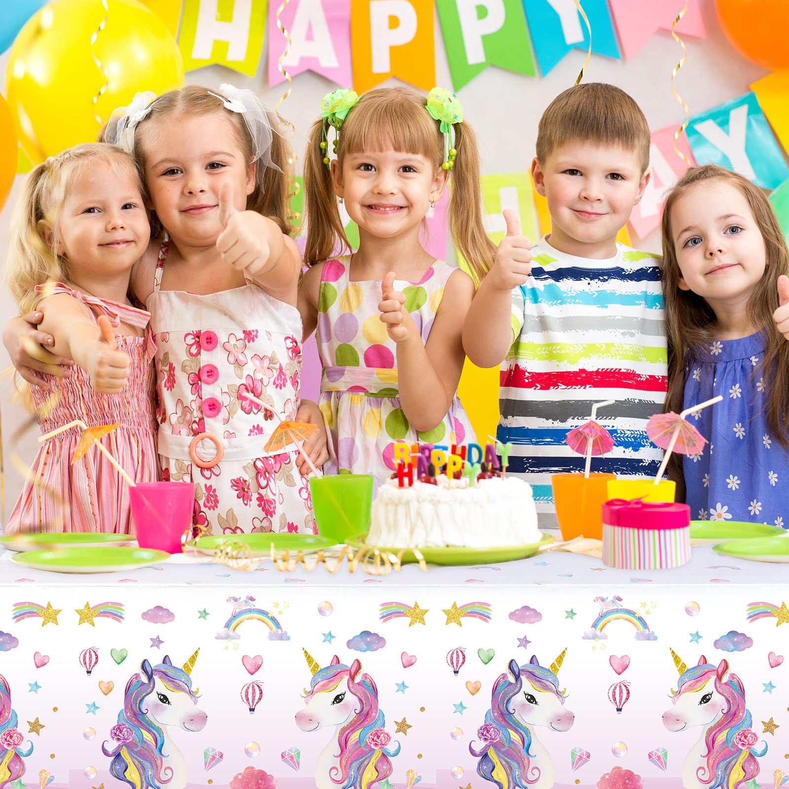 3 Pieces Unicorn Table Cloth Covers Disposable Unicorn Table Covers Larger Plastic Unicorn Tablecloths Rectangle Table Covers for Baby Shower Birthday Themed Party Supplies, 108 x 54 Inches