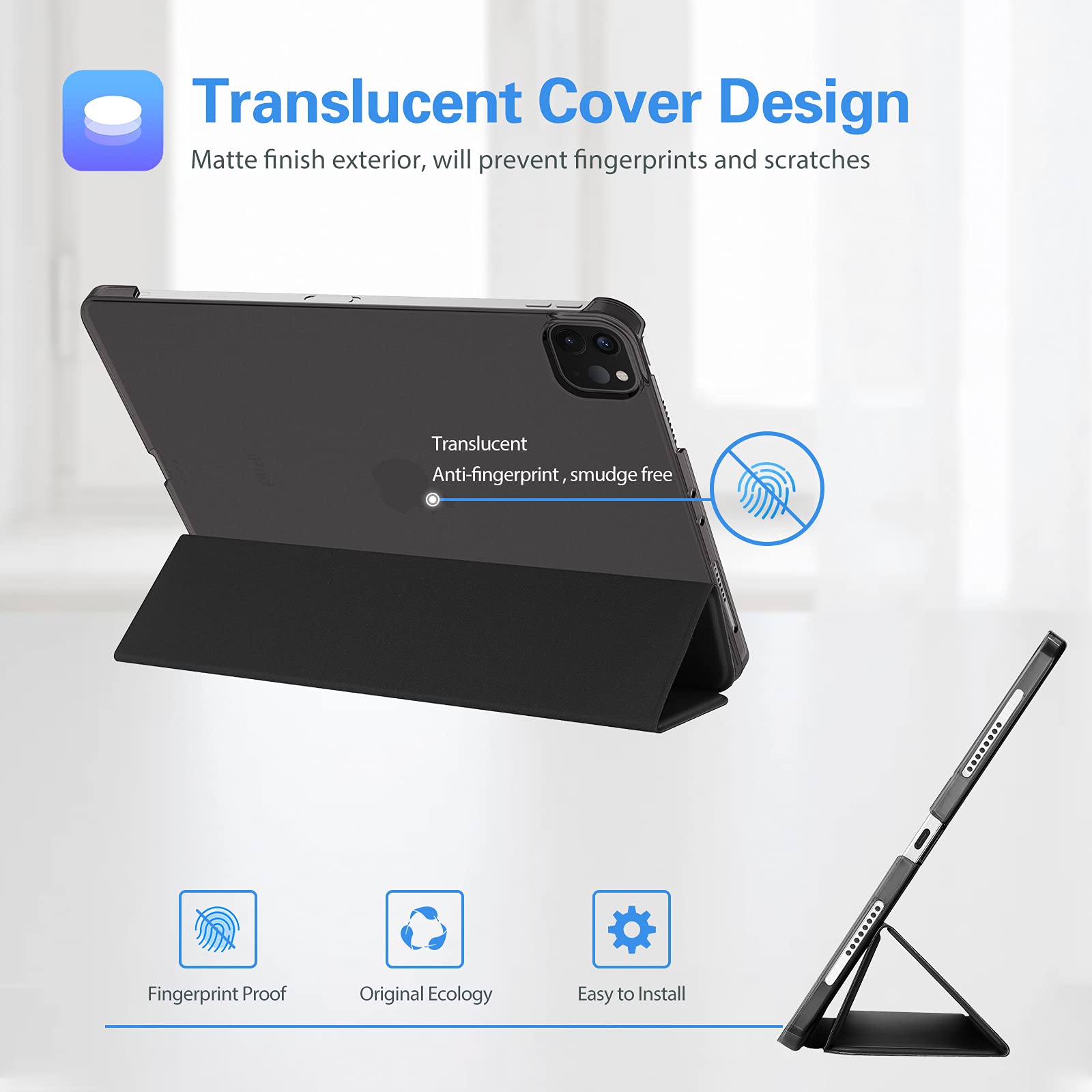 ProCase Cover for iPad Pro 11 Inch Case 2022/2021/2020/2018, Slim Stand Hard Back Shell Smart Cover for iPad Pro 11 4th Generation 2022 / 3rd Gen 2021/ 2nd Gen 2020 / 1st Gen 2018 -Black