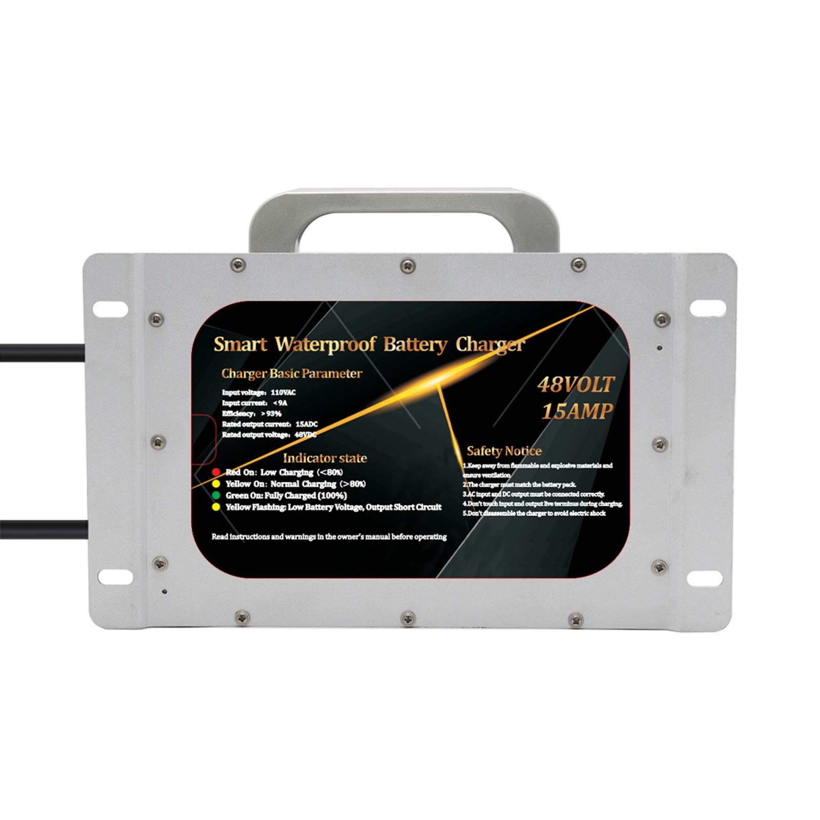 Abakoo 48V 15A Golf Cart Battery Charger for 48 Volt Ez-Go EZgo RXV/TXT with RXV Plug 3 Prong Connector, Waterproof IP68, Doesn't Fit OBC