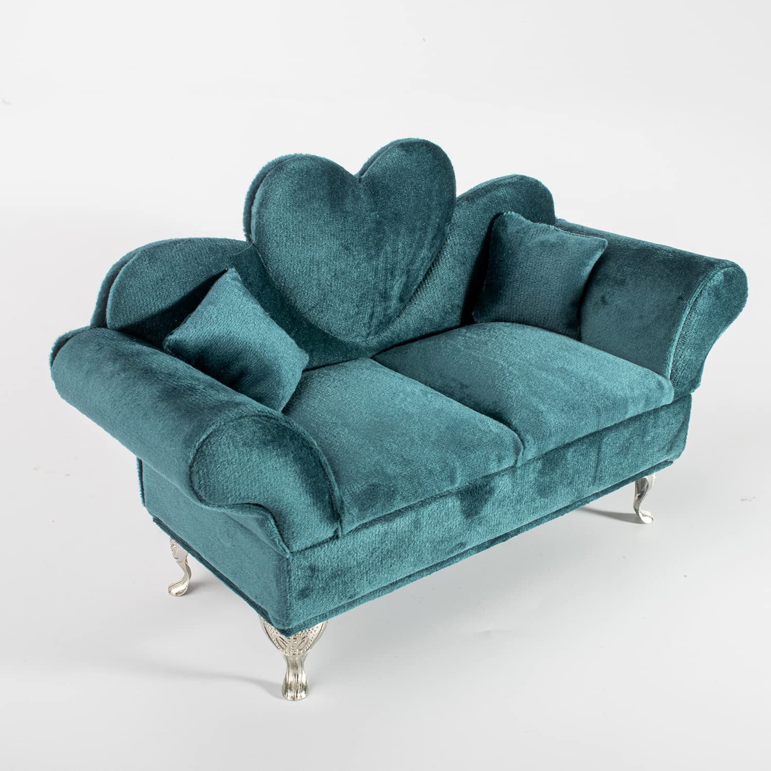 9.8 Inch Openable Dark Green Sofa Jewelry Box Armchair for Dollhouse Heart Shape Velvet Chair 1/6 Scale Dolls Accessories